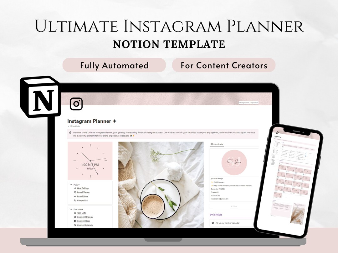 Notion Template Instagram Content Planner Notion Planner - Etsy