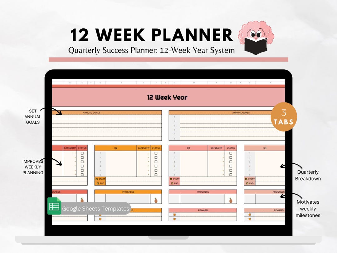 12 Week Year Planner Google Sheets Template, 12 Week Goal Planner ...