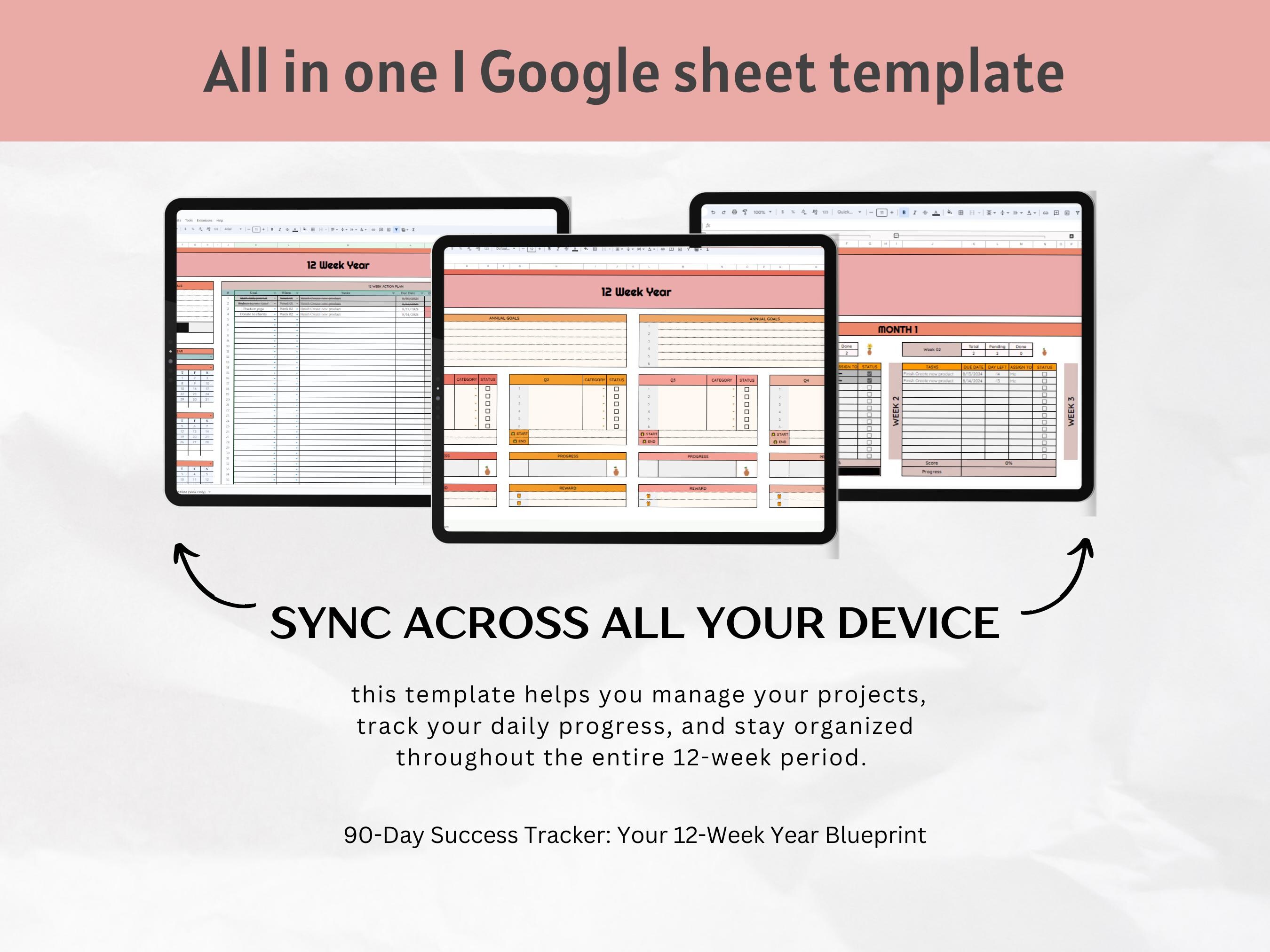 12 Week Year Planner Google Sheets Template, 12 Week Goal Planner ...