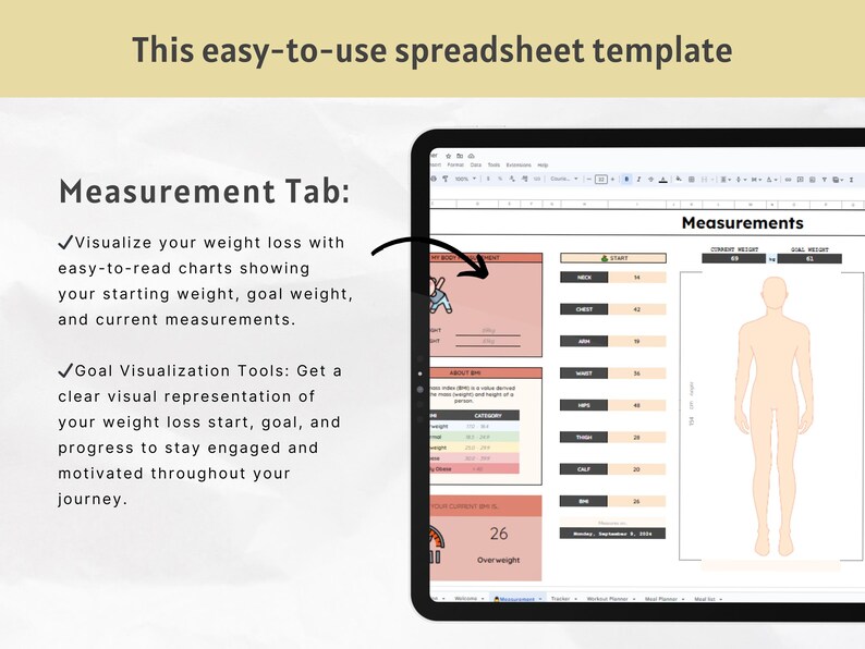 Weight Loss Tracker Spreadsheet for Google Sheets, Weight Loss Planner ...