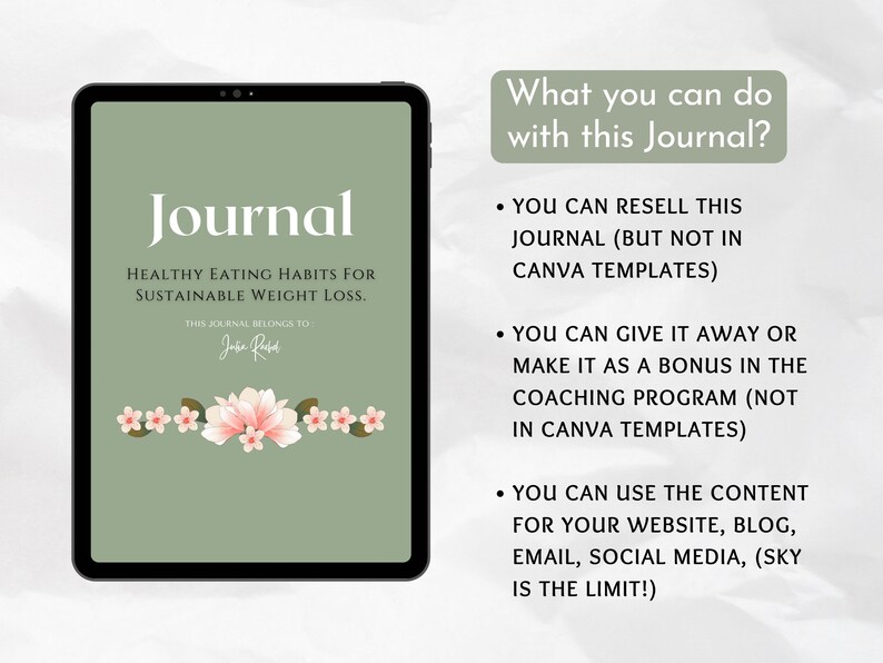 Coaching Journal Printable, Mindful Eating Journal, Journal for ...