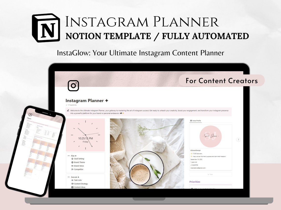 Notion Template Instagram Content Planner, Notion Planner, Instagram ...