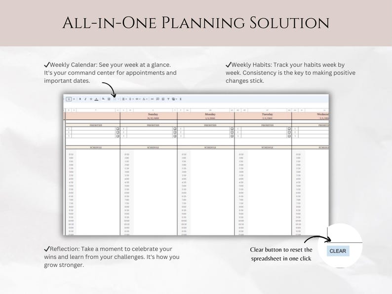 Daily Weekly Schedule Spreadsheet Planner Google Sheets Template Daily ...