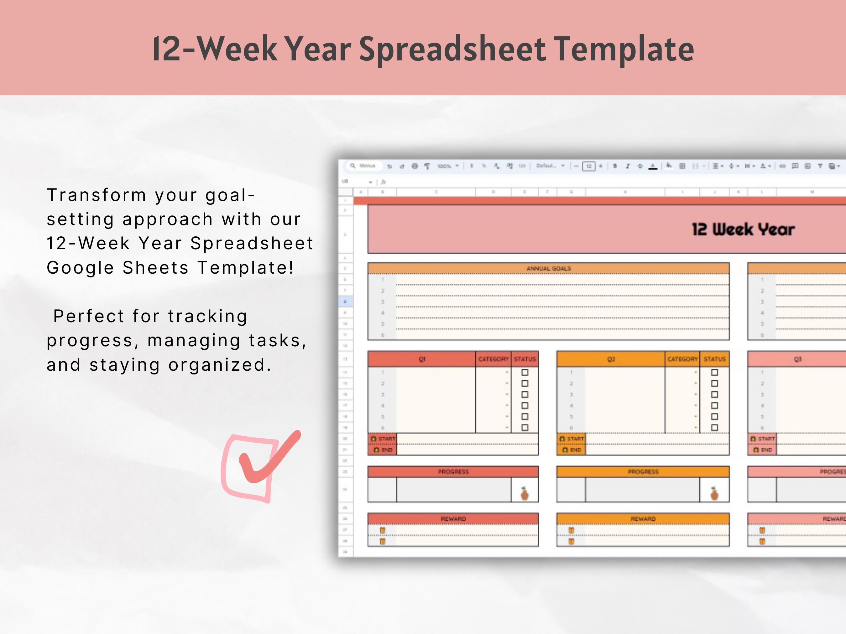 12 Week Year Planner Google Sheets Template, 12 Week Goal Planner ...
