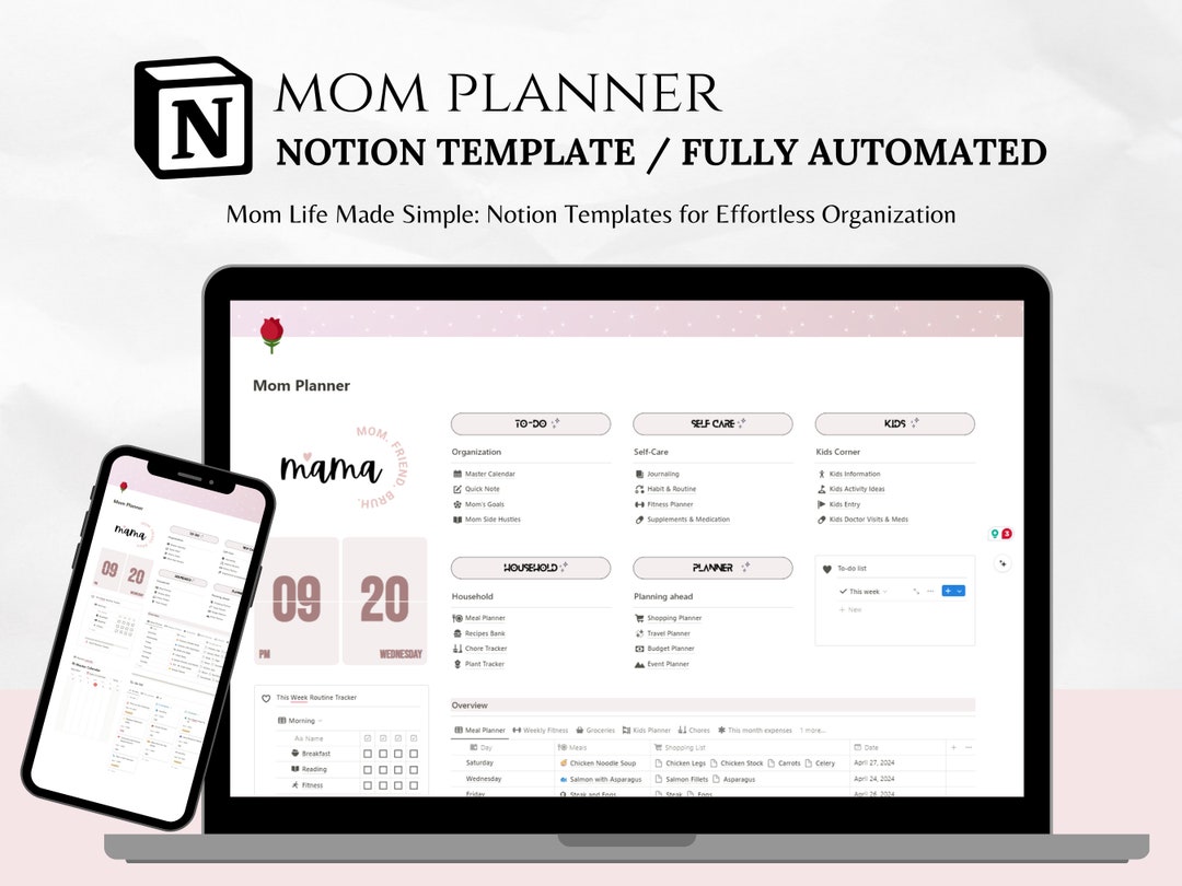 Mom Planner Notion Template, Notion Dashboard, Mom Digital Planner ...