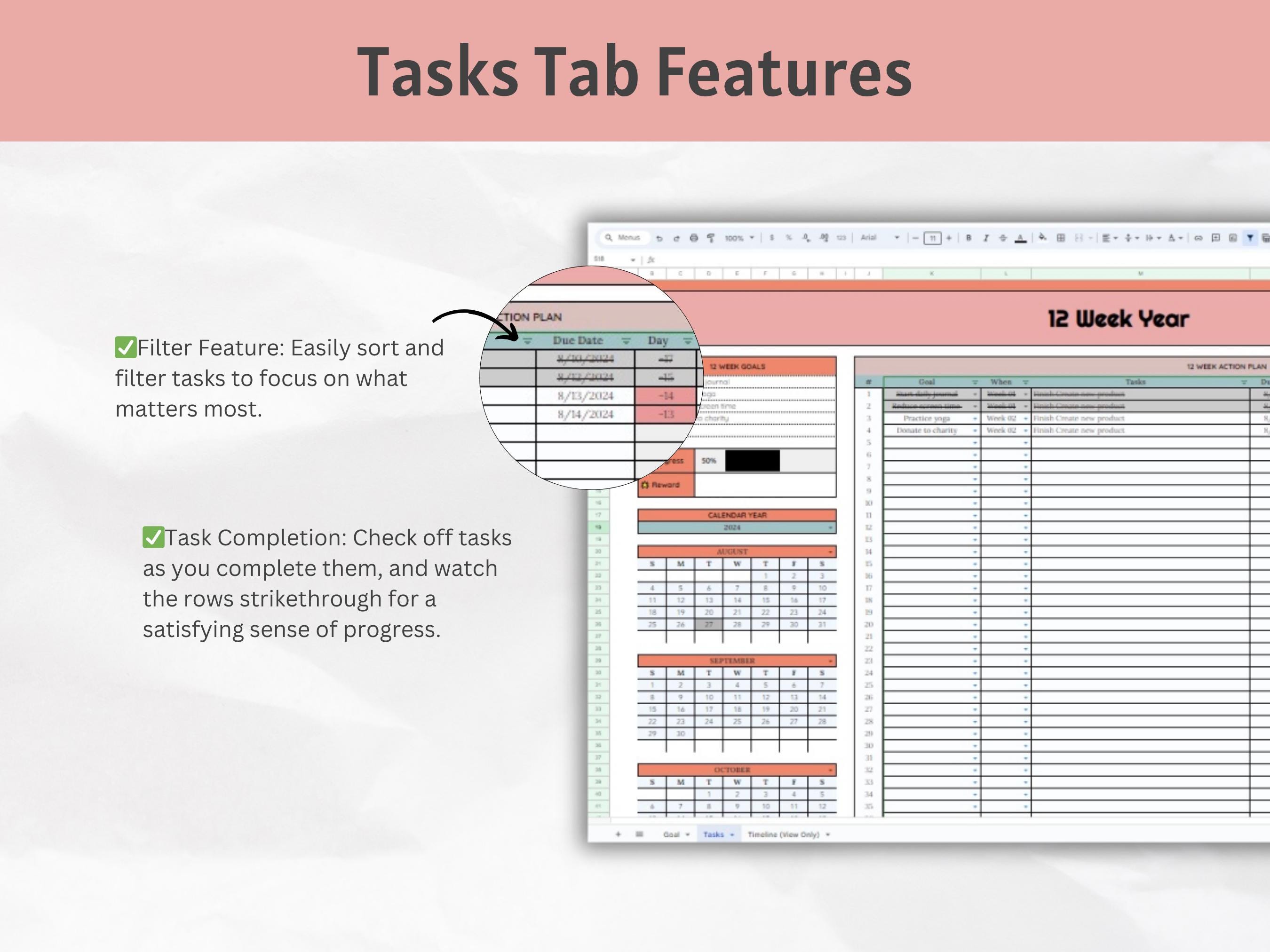 12 Week Year Planner Google Sheets Template, 12 Week Goal Planner ...