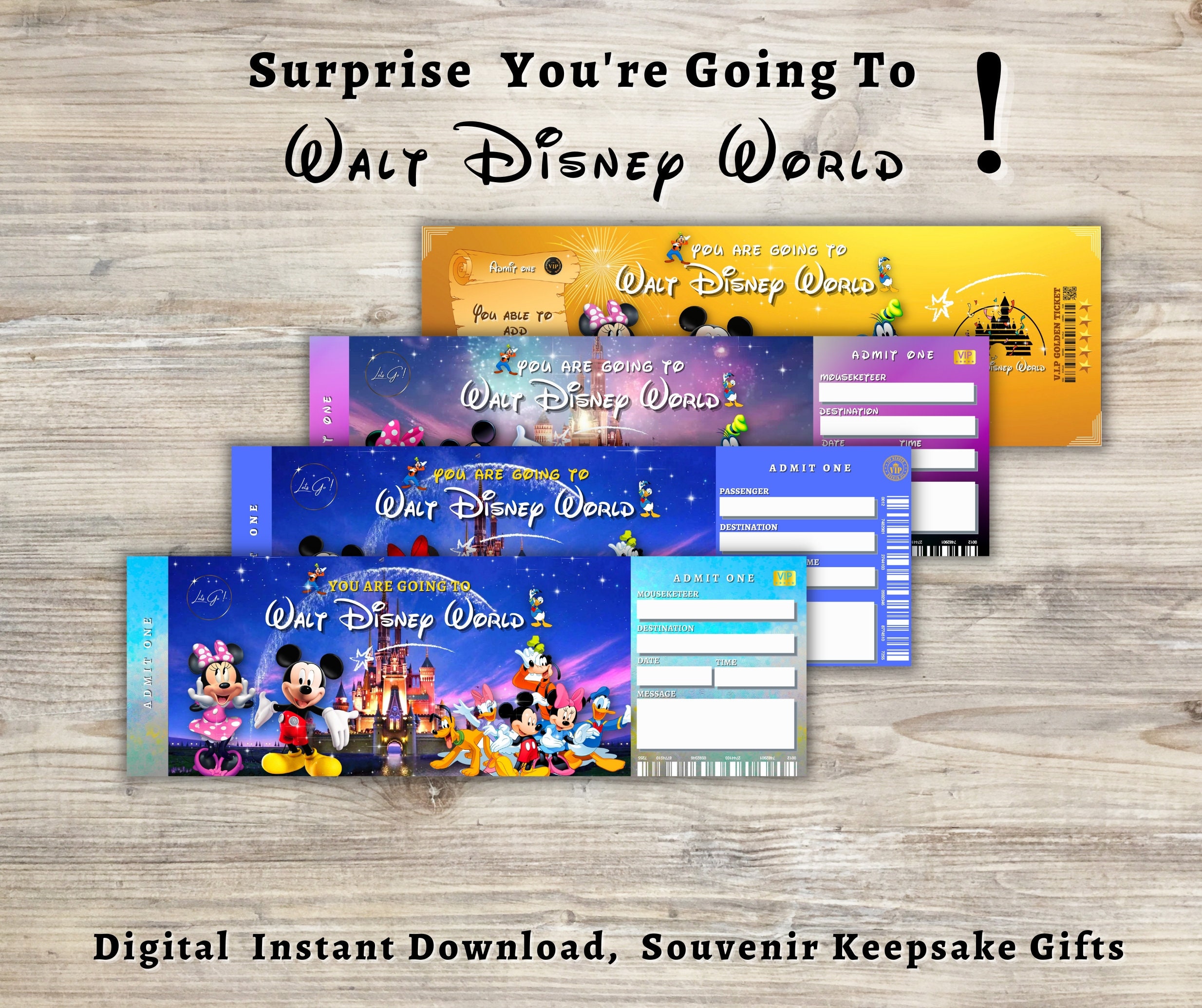 Printable WALT DISNEY WORLD Surprise Trip Reveal Gift Tickets. - Etsy