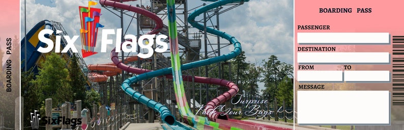 Printable SIX FLAGS Surprise Gift Ticket. Editable Boarding - Etsy