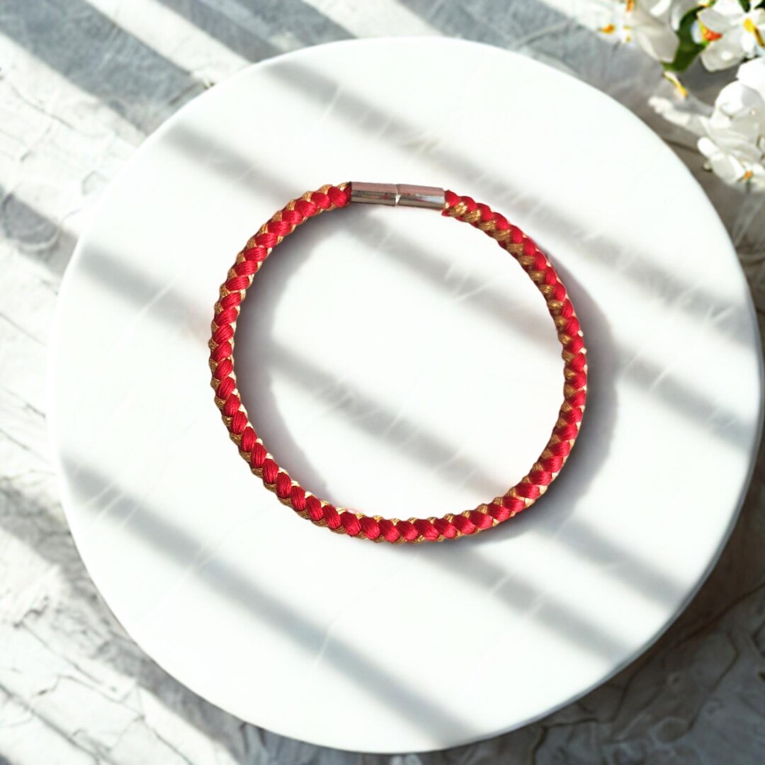 Kumihimo Bracelet – Red & Gold Silk Braid, Japanese Cord With Magnetic ...