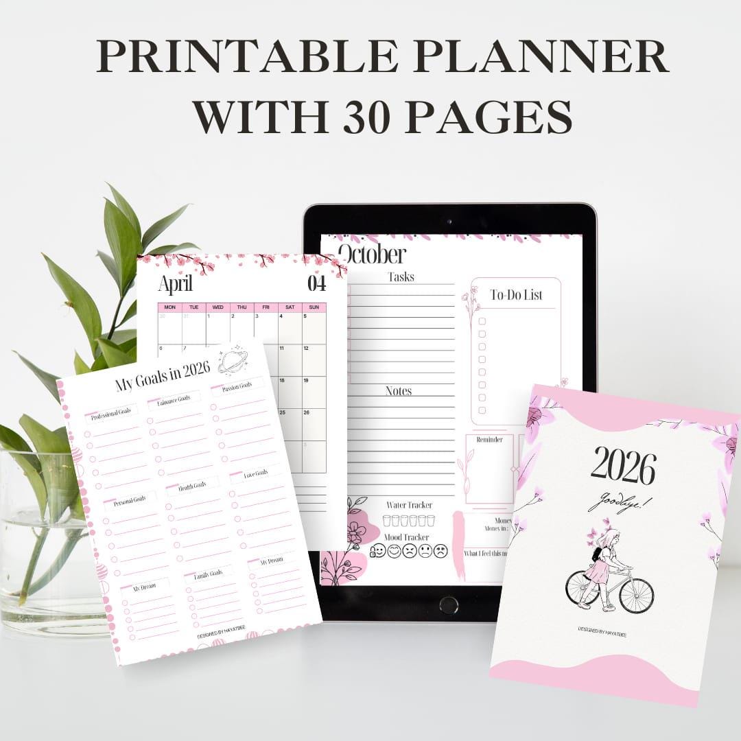 2026 Yearly Planner Printable | 30 Page Pink Floral Planner | Goal ...