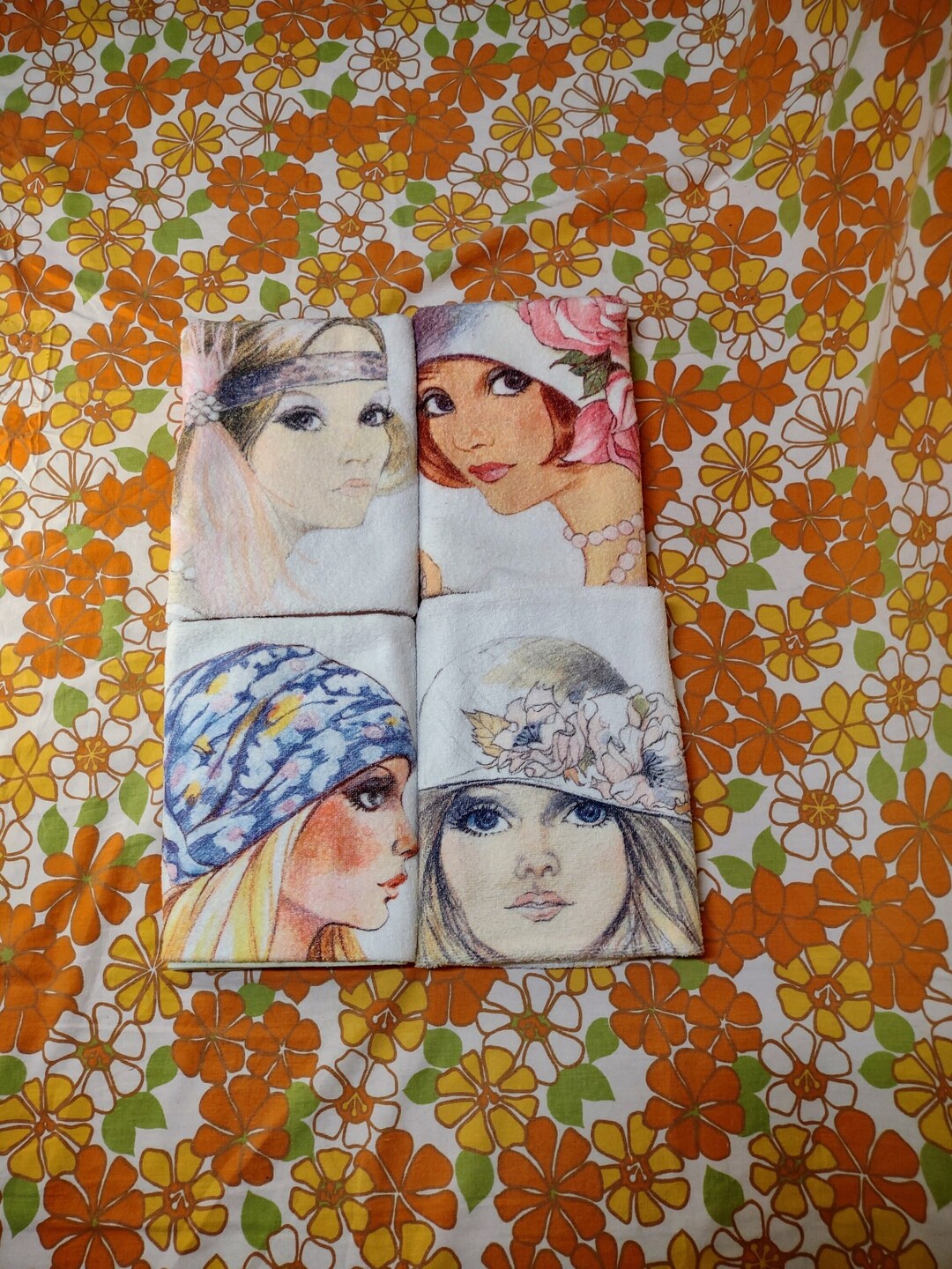 Epic Set of 4 Vintage Art Nouveau Style Towels Vintage Towels With Lady ...