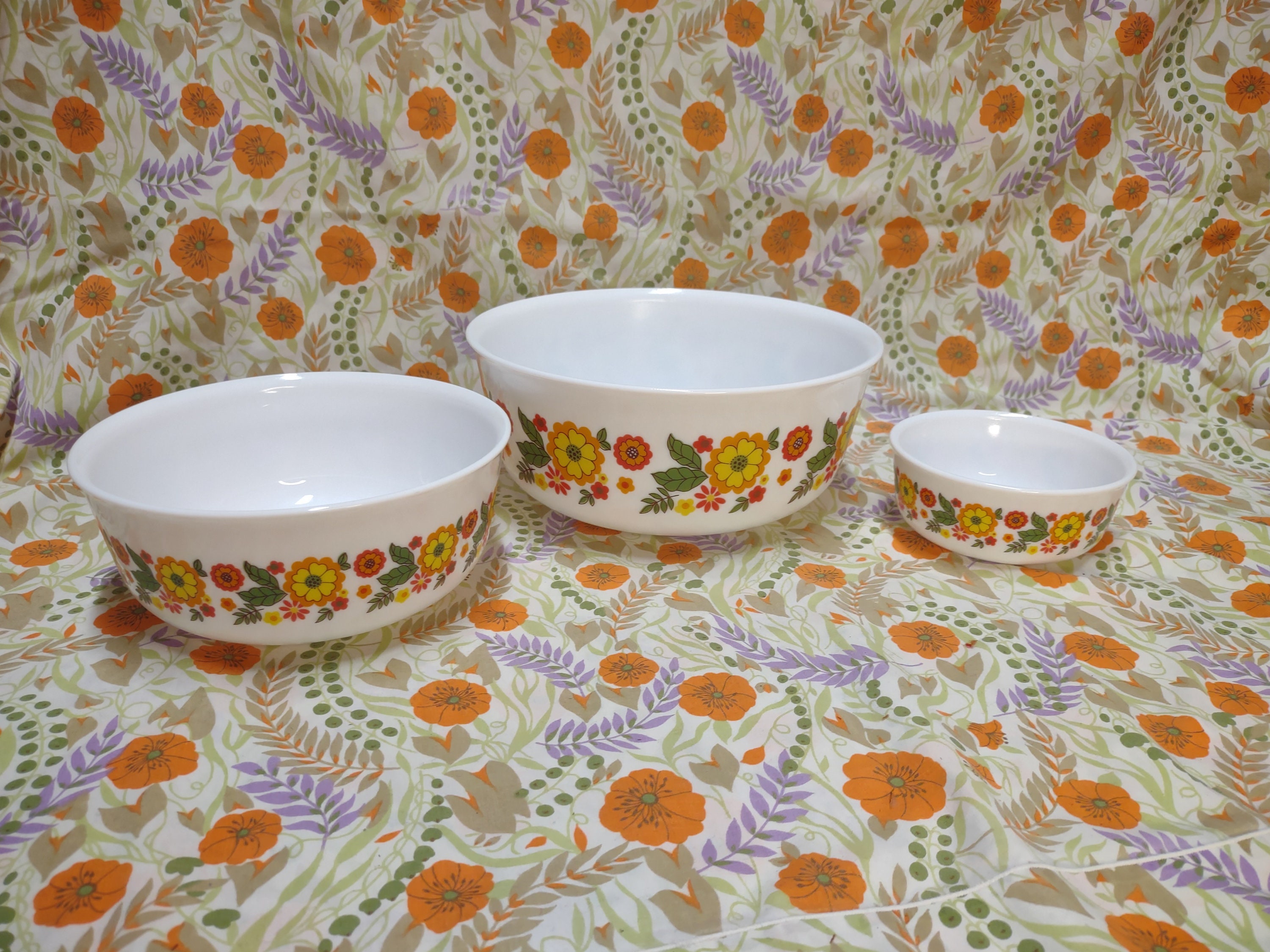 Vintage Set of 3 Arcopal France Salad Bowls With Floral Decor / Milk ...