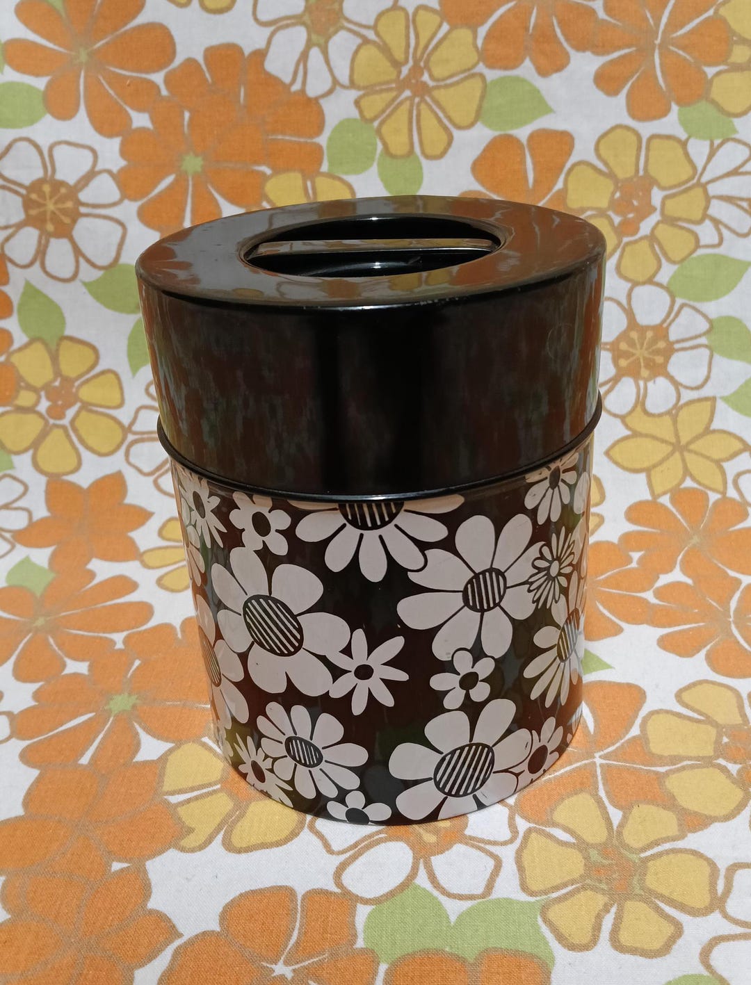 Vintage Japanese Black and White Floral Tin / Japanese Vintage Tin ...