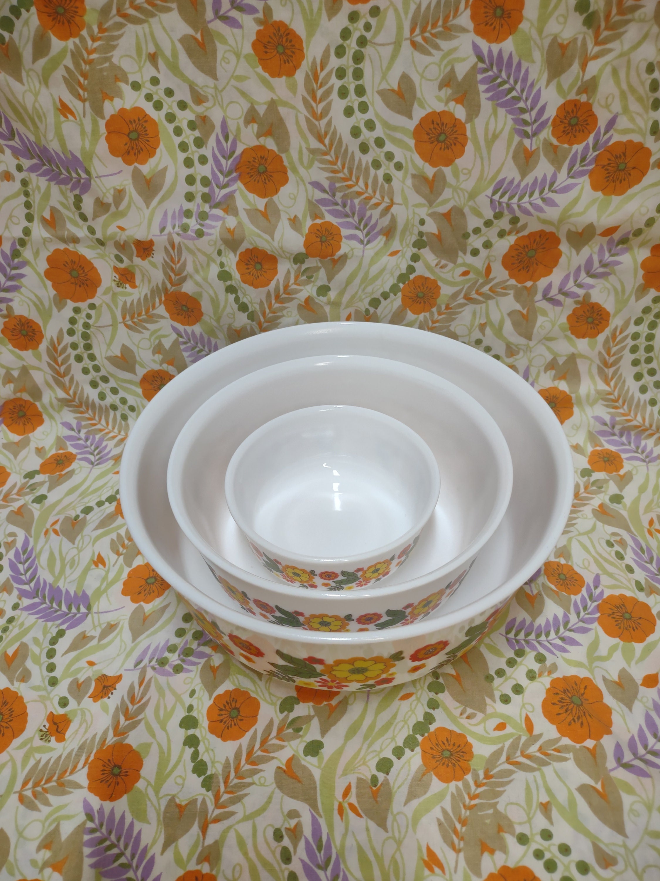 Vintage Set of 3 Arcopal France Salad Bowls With Floral Decor / Milk ...