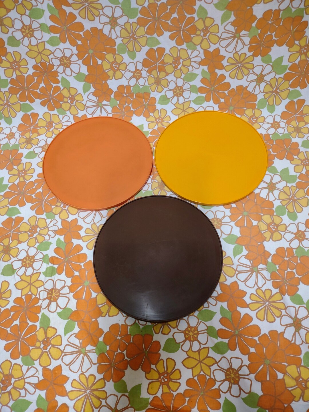 Vintage Plastic Lazy Susan Rotating Tray in Orange Yellow Brown Plastic ...
