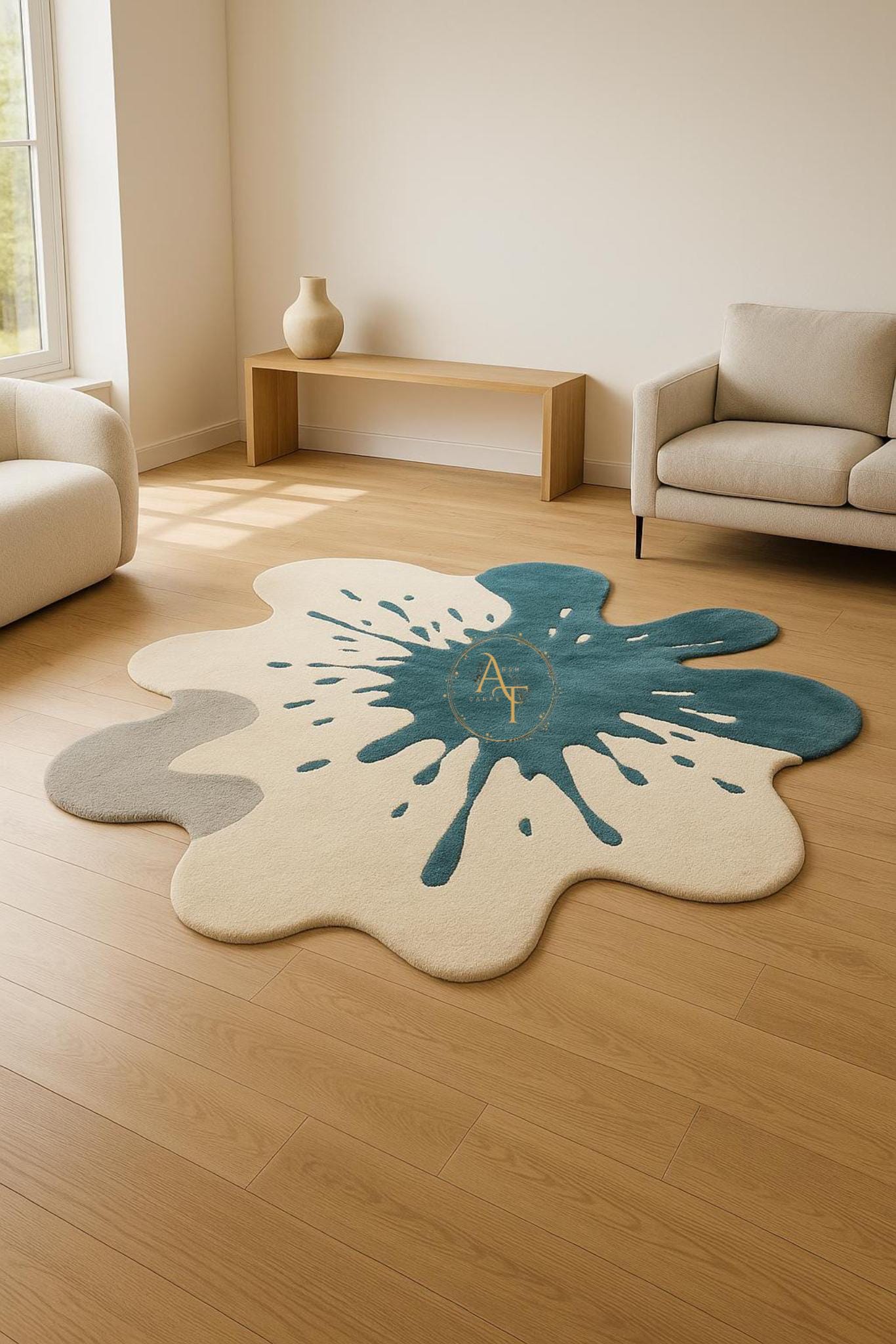 Abstract Tufted Wool Rug: Irregular Shape, Handcrafted Design - Etsy