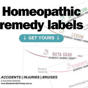 Essential Homeopathic Remedy Labels for Accidents, Injuries and Bruises ...