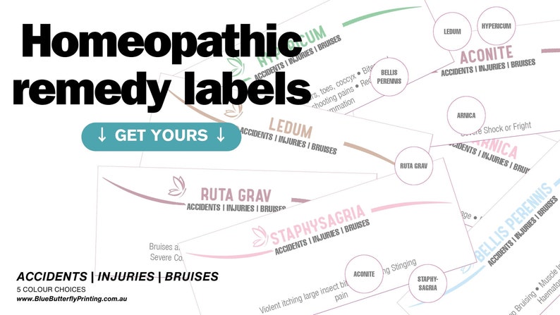 Essential Homeopathic Remedy Labels for Accidents, Injuries and Bruises ...