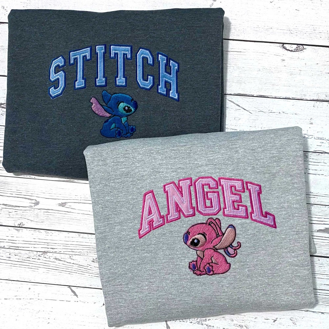 Stitch Angel Couple Sweater, Cartoon Sweatshirts, Embroidered ...
