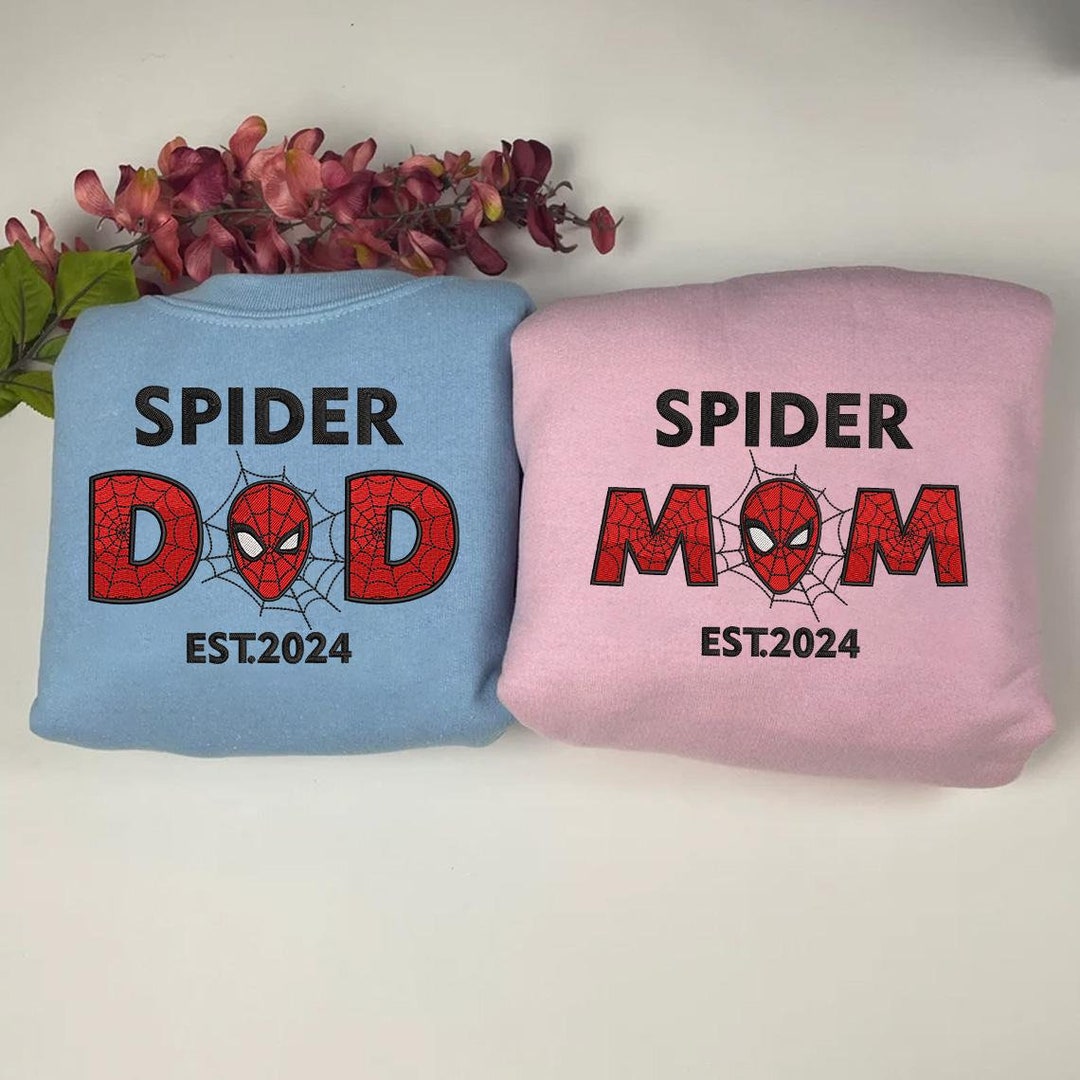 Spider Dad & Spider Mom Custom EST Embroidered Shirt, Cartoon ...