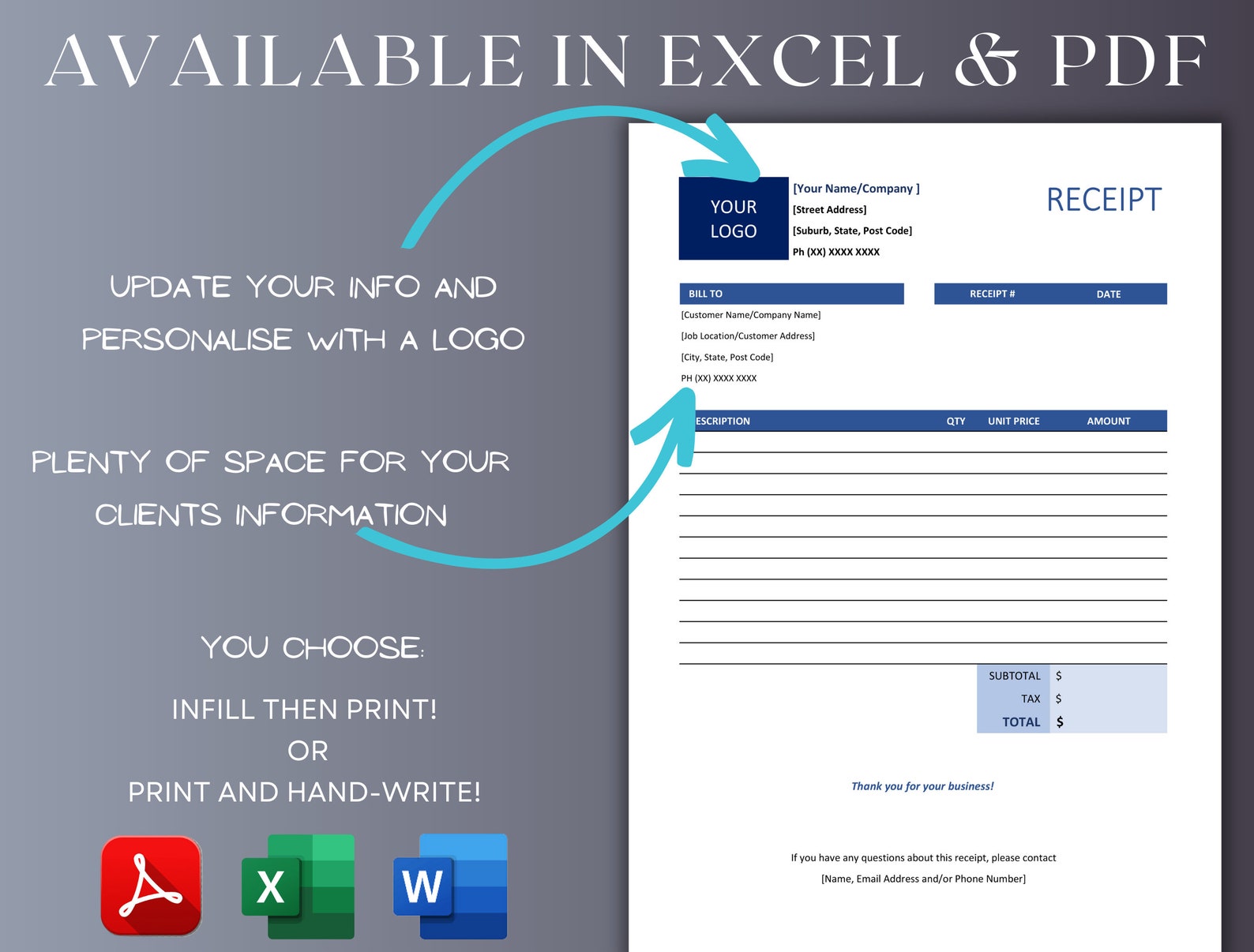 Job Receipt Template for Excel PDF Editor Acrobat Reader. Receipt ...