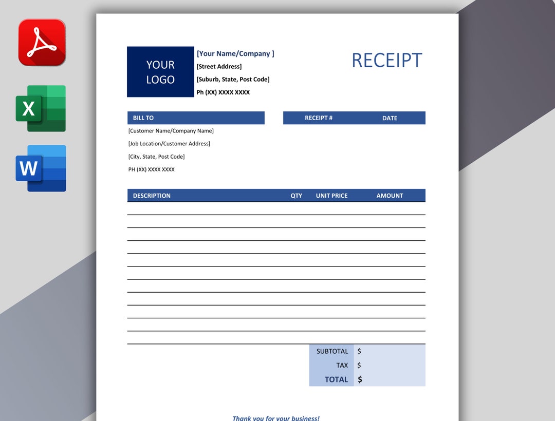 Job Receipt Template for Excel | PDF Editor | Acrobat Reader. Receipt ...