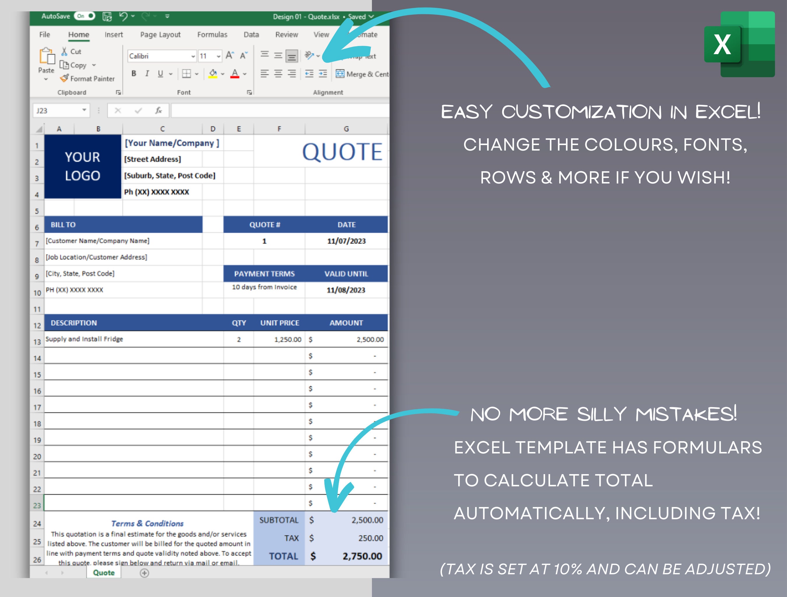Job Quote Template for Excel | PDF Editor | Acrobat Reader. Quote ...