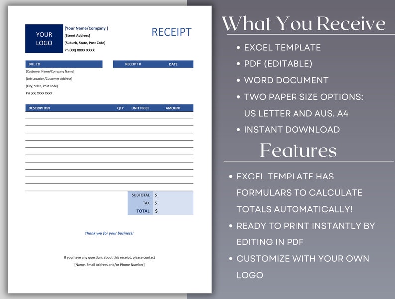 Job Receipt Template for Excel | PDF Editor | Acrobat Reader. Receipt ...