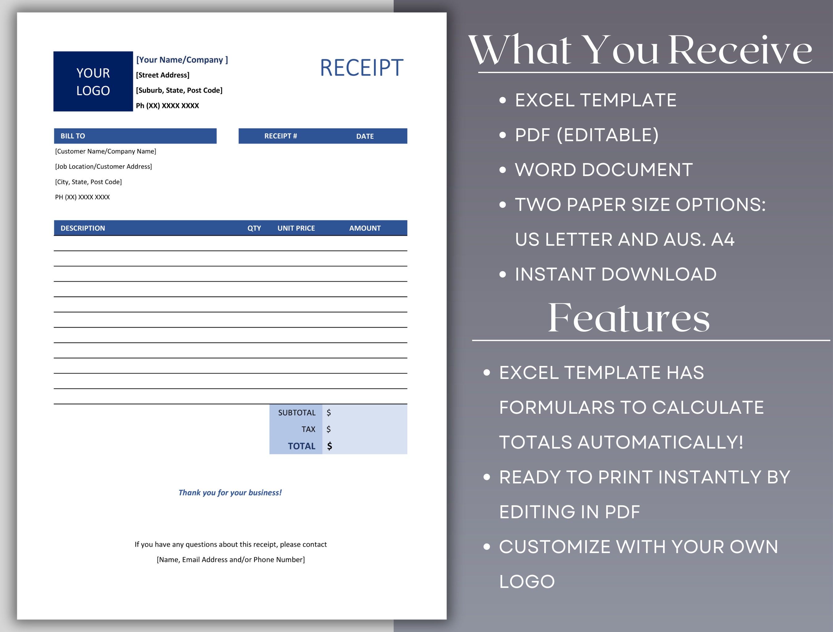 Job Receipt Template for Excel | PDF Editor | Acrobat Reader. Receipt ...