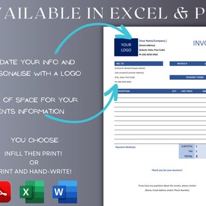 Invoice Template for Excel | PDF Editor | Acrobat Reader. Invoice ...