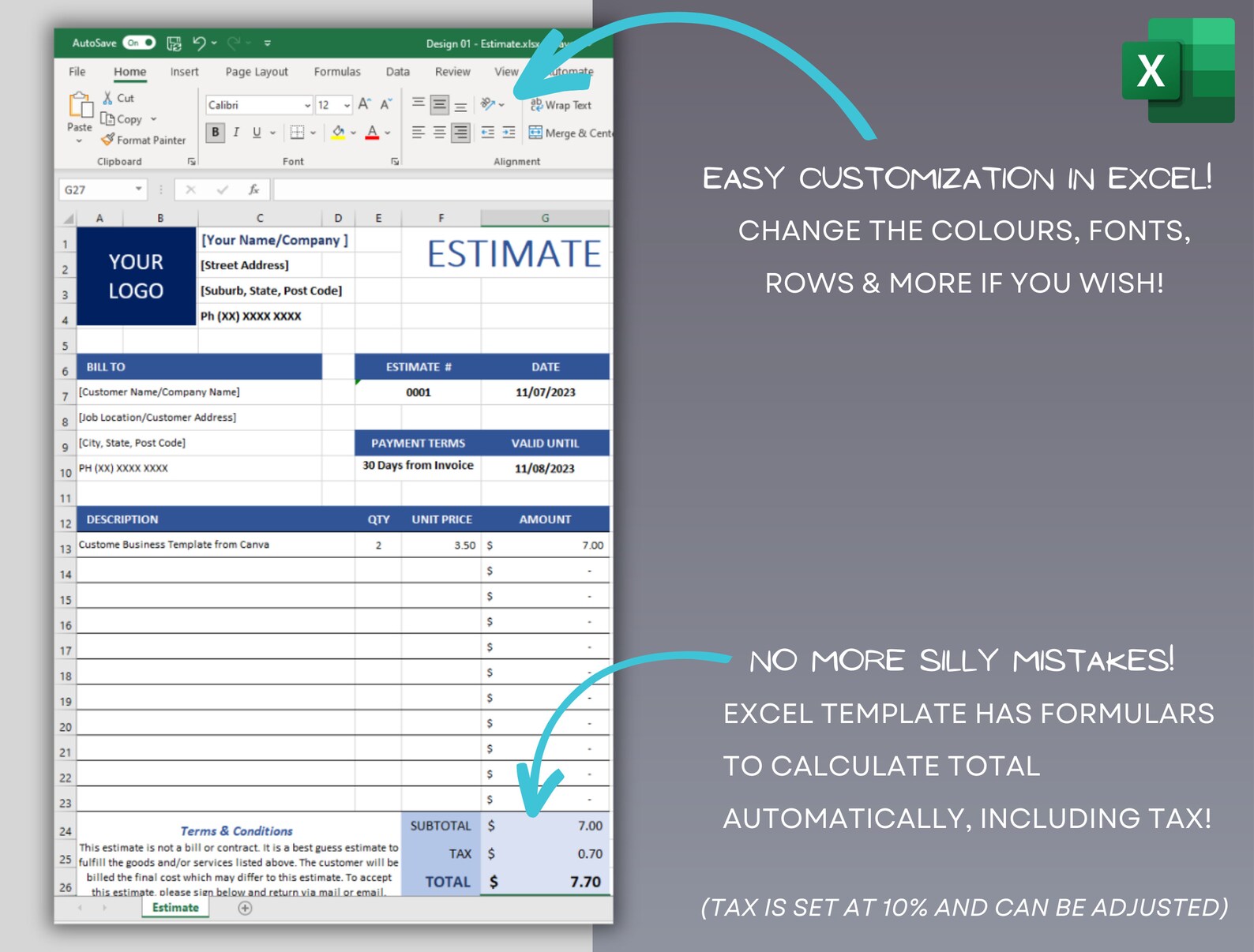 Job Estimate Template for Excel | PDF Editor | Acrobat Reader. Estimate ...