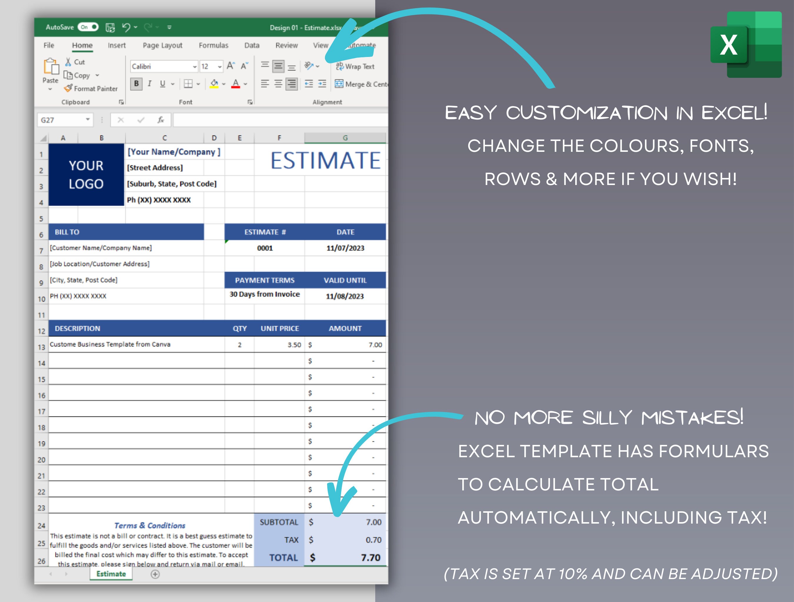 Job Estimate Template for Excel | PDF Editor | Acrobat Reader. Estimate ...