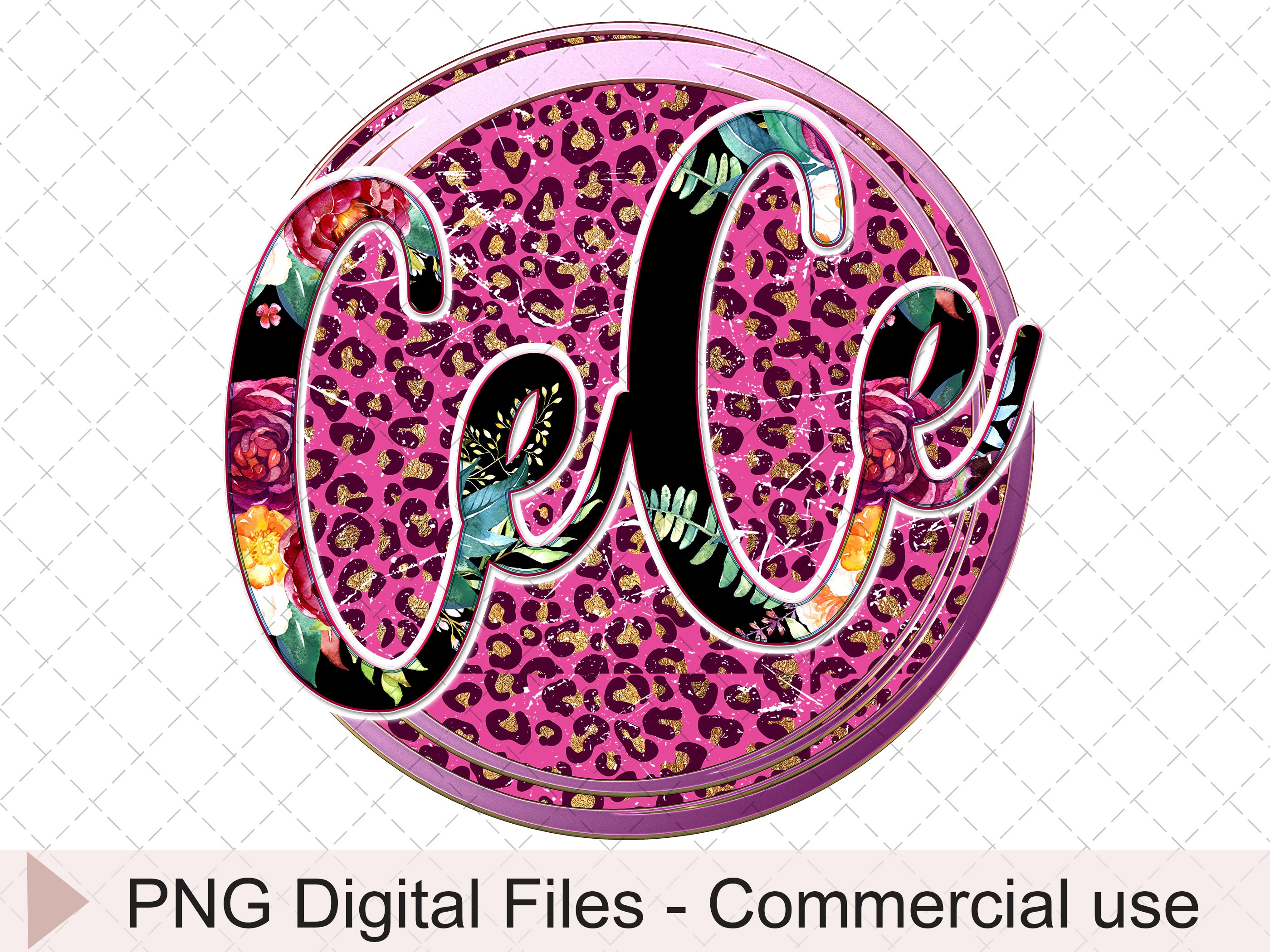 Cece Watercolor Floral Png, Pink Leopard Circle Png, Sublimation Design ...