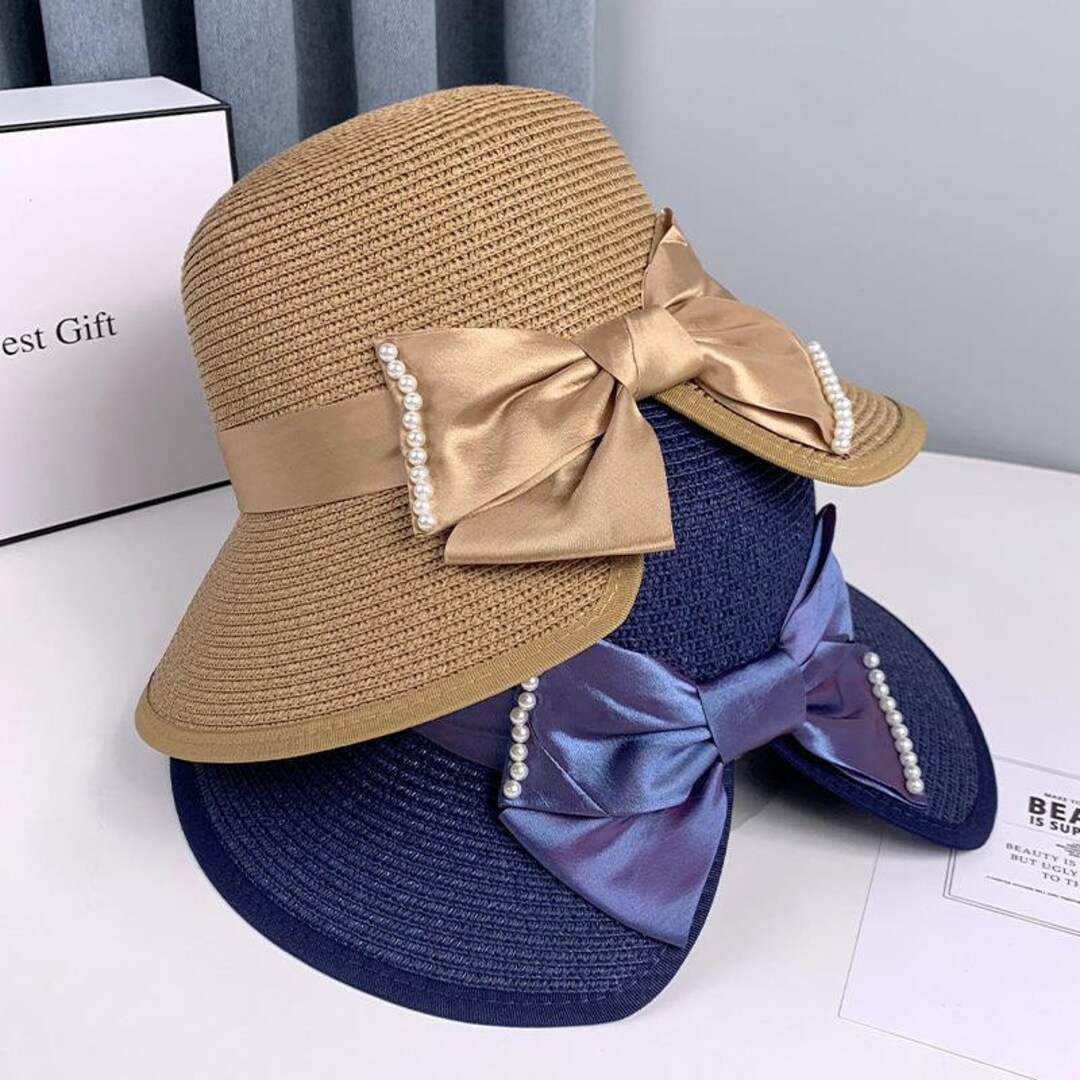 Bow Bucket Straw Hat Bow Straw Sun Hat Bow Summer Hat - Etsy
