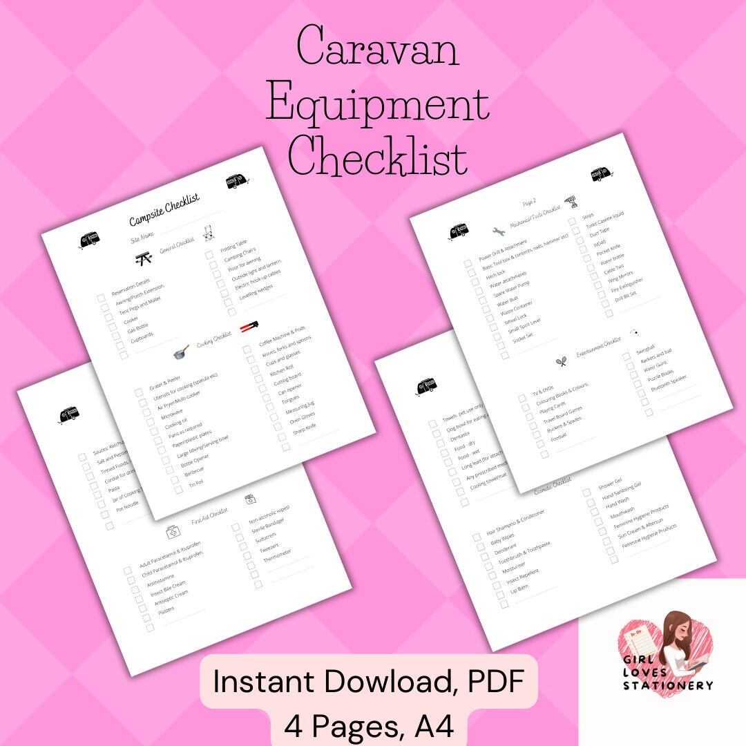 Printable Caravan, Camping, Motorhome Equipment Checklist Instant ...