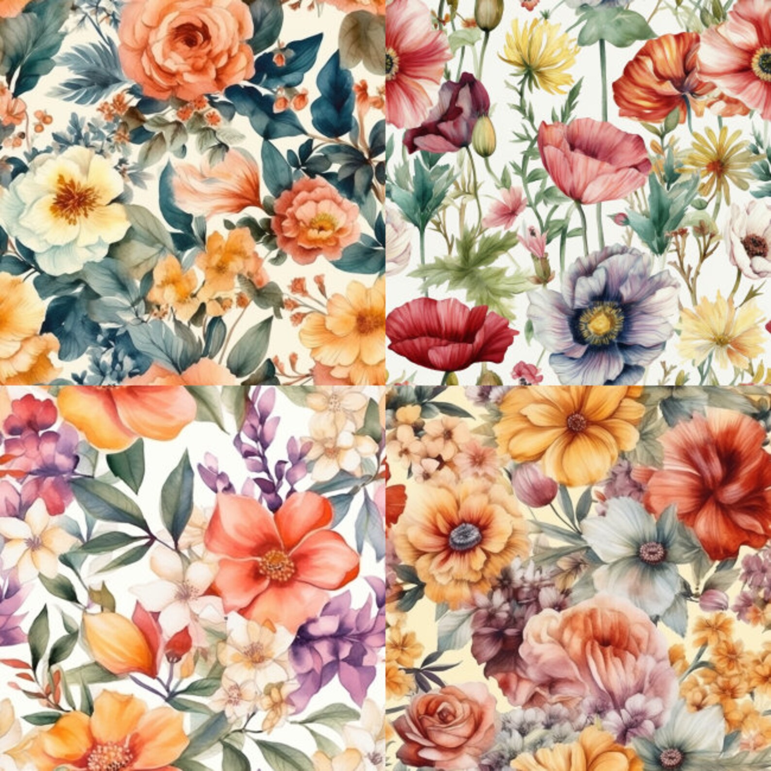 Beautiful Repeating Pattern. Hand Painted Style Flower Design (pack of ...