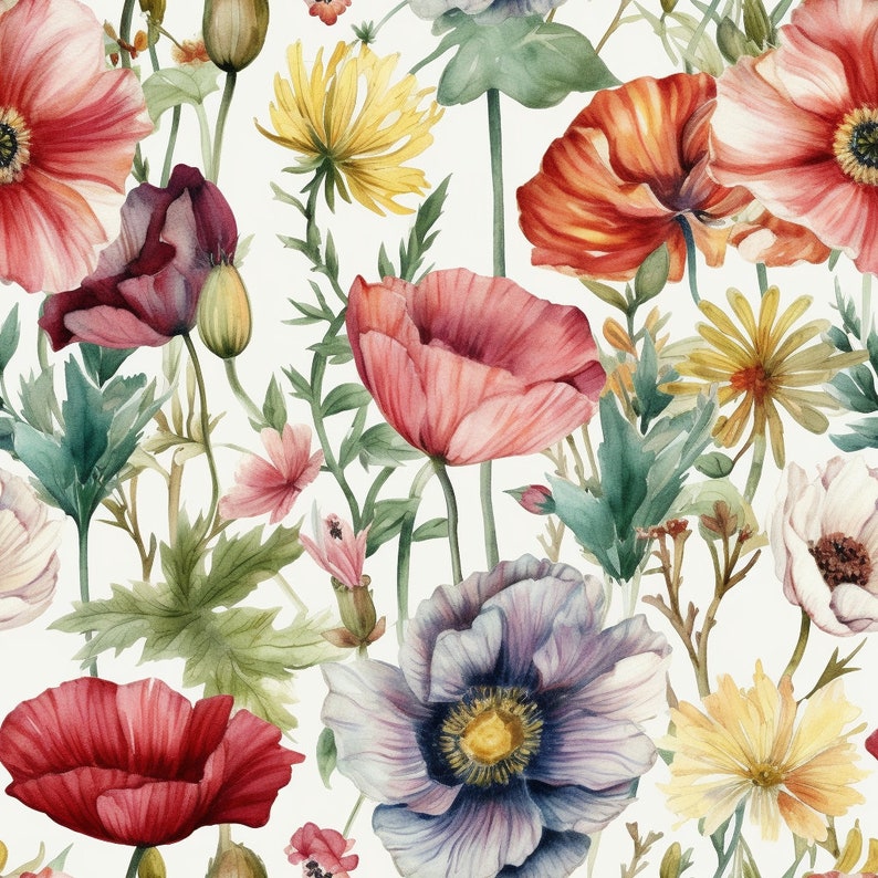 Beautiful Repeating Pattern. Hand Painted Style Flower Design (pack of ...