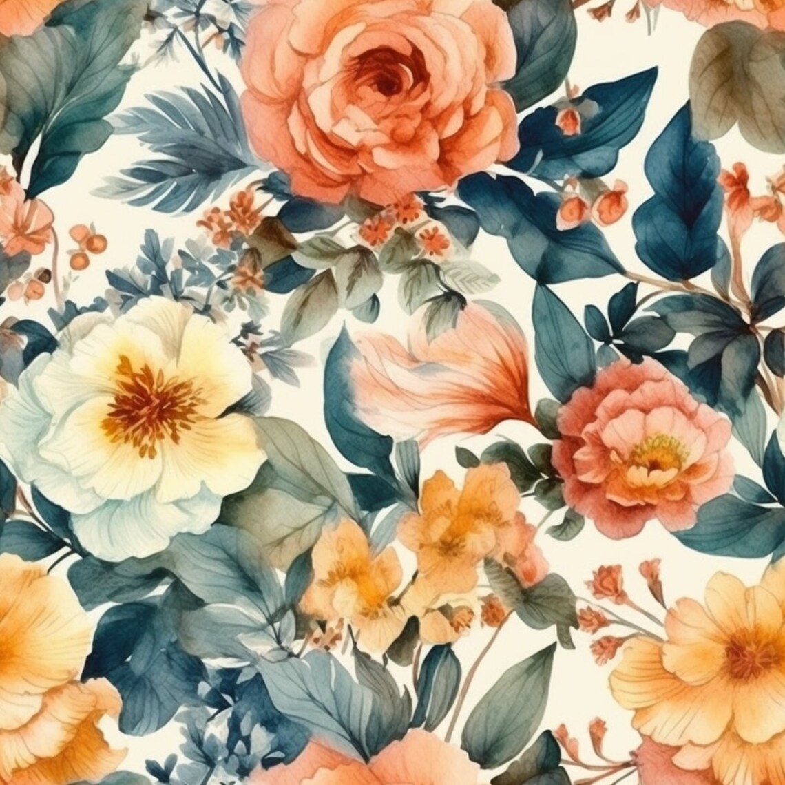 Beautiful Repeating Pattern. Hand Painted Style Flower Design (pack of ...