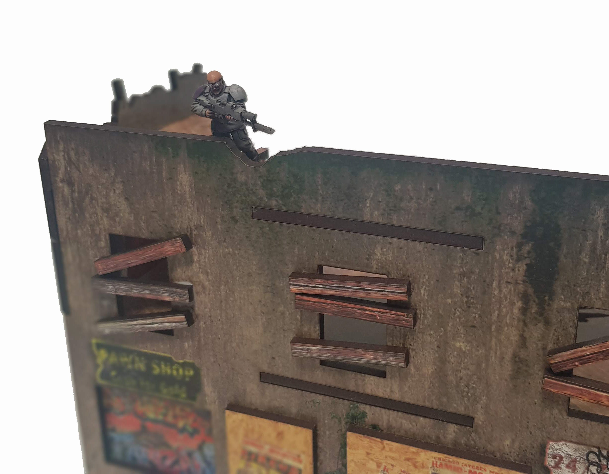 MDF 28mm Scale Pre Printed Urban Decay Shops Warhammer, Malifaux, Bolt ...