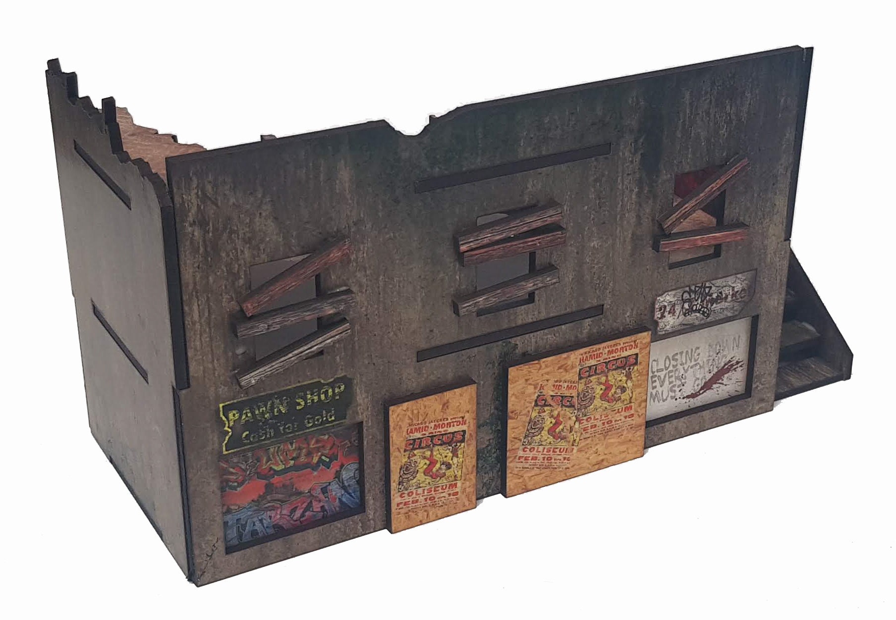 MDF 28mm Scale Pre Printed Urban Decay Shops Warhammer, Malifaux, Bolt ...