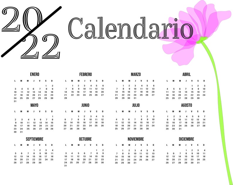 2022 Yearly Calendar Printable Template | 3 Languages, English, French ...
