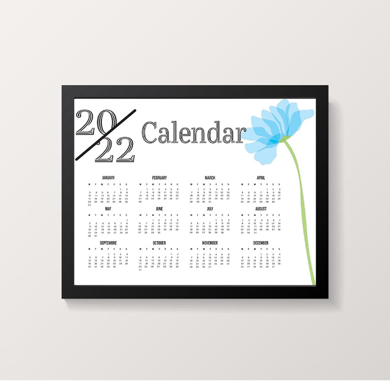 2022 Yearly Calendar Printable Template | 3 Languages, English, French ...