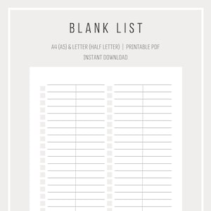 Blank List | Simple List Template | Printable List | Digital List | Two ...