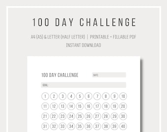 Printable 100 Day Challenge | Goal Setting | Planner Insert | Progress ...