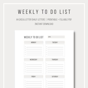 Printable Weekly to Do List | to Do List | Simple Weekly Task List ...