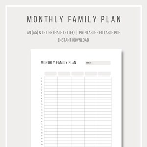 Printable Monthly Family Planner Planner Insert Family - Etsy