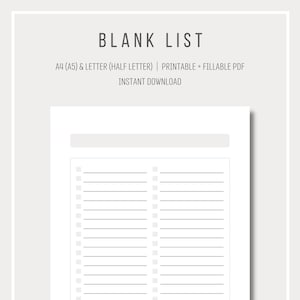 Printable Blank List | Simple List Template | Planner Insert ...
