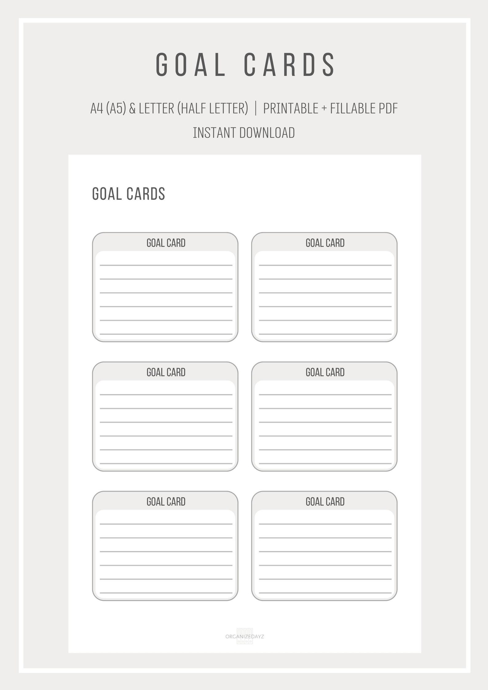 Goal Cards | Goal Setting | Printable Goal Card | Motivation Cards ...
