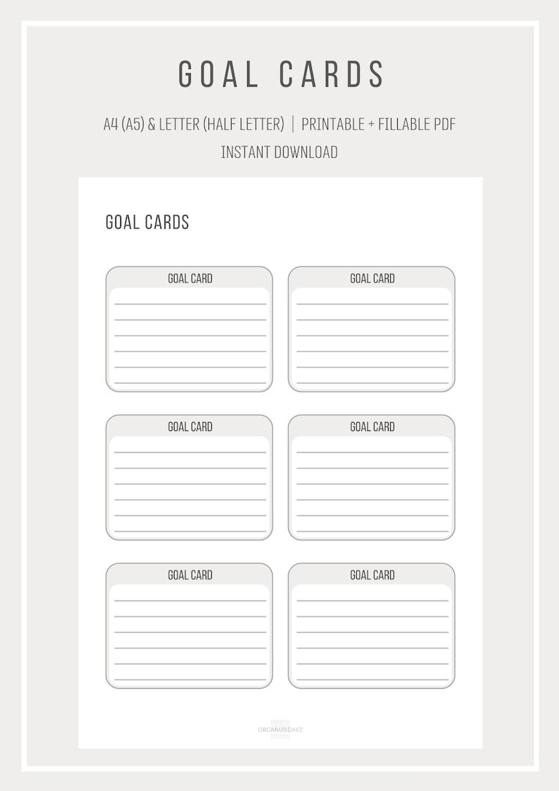 Goal Cards | Goal Setting | Printable Goal Card | Motivation Cards ...