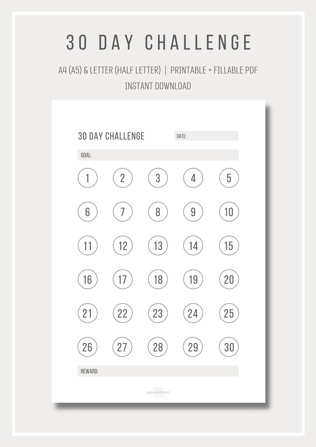 30 Day Challenge | Goal Setting | Habit Forming | Progress Tracker | A4 ...